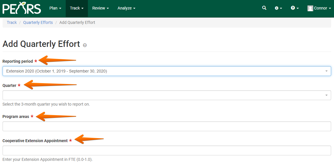 Create a Quarterly Effort – PEARS Support Documentation