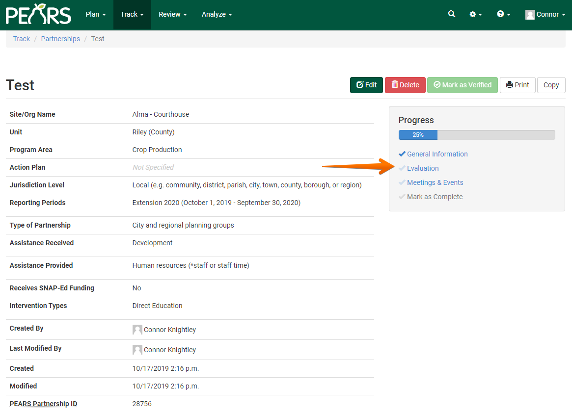 Evaluate a Partnership – PEARS Support Documentation