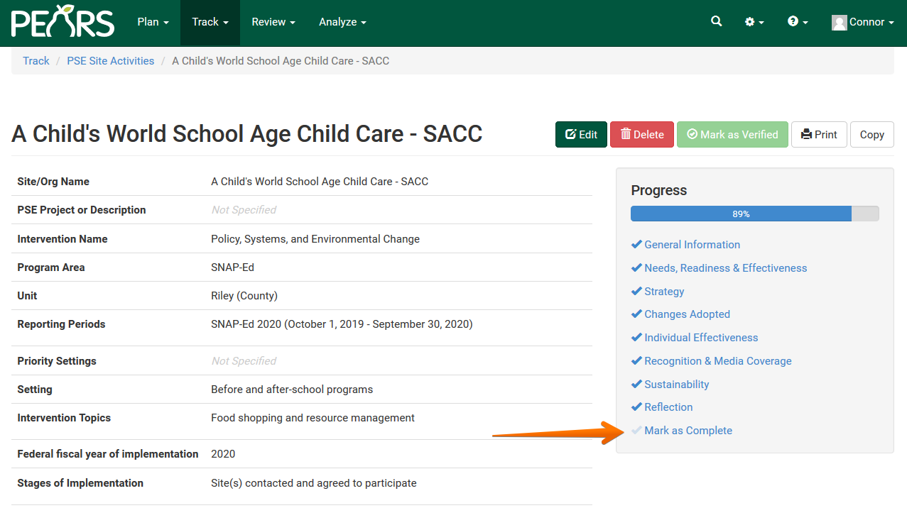 Mark a PSE Complete – PEARS Support Documentation