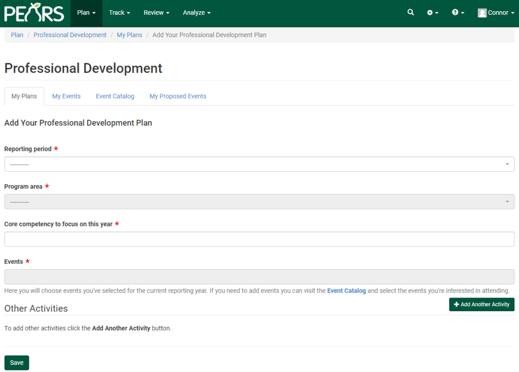 Create a Professional Development Plan – PEARS Support Documentation