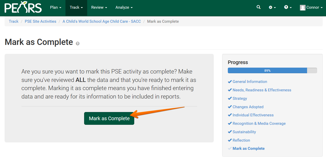 Mark a PSE Complete – PEARS Support Documentation