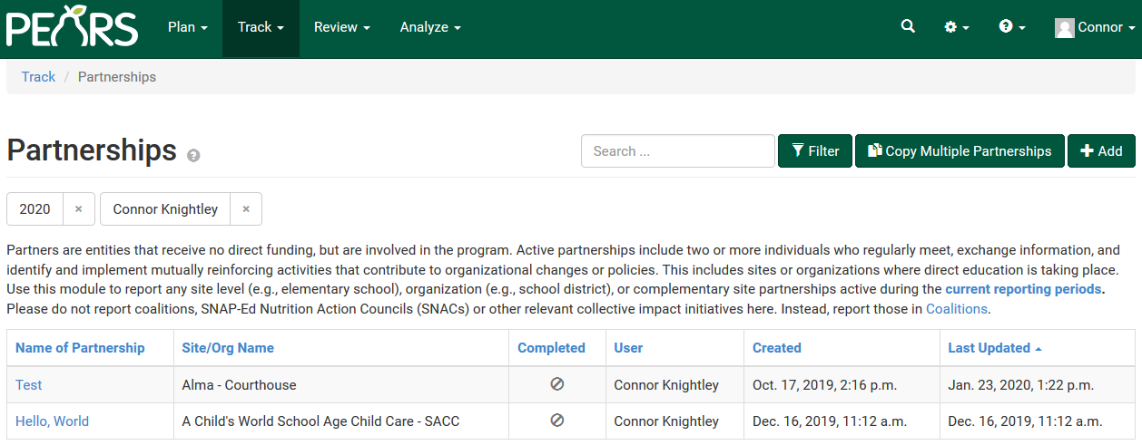 Evaluate a Partnership – PEARS Support Documentation
