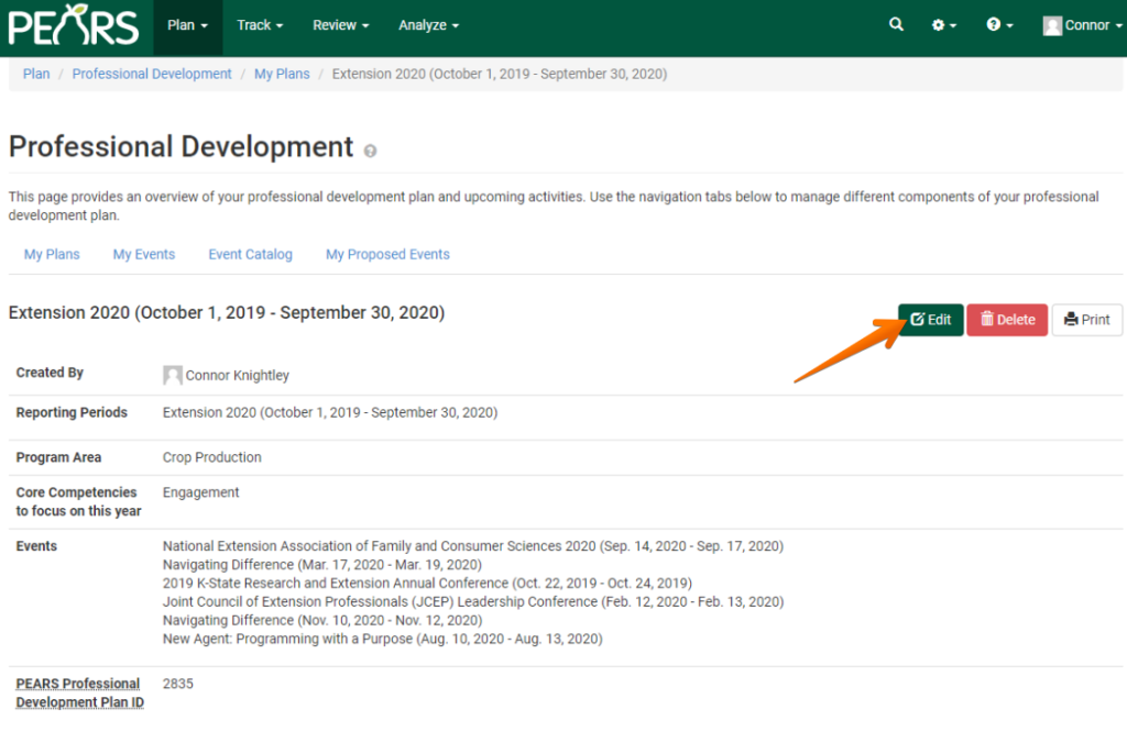 Edit a Professional Development Plan – PEARS Support Documentation