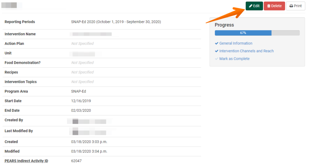 Edit an Indirect Activity – PEARS Support Documentation