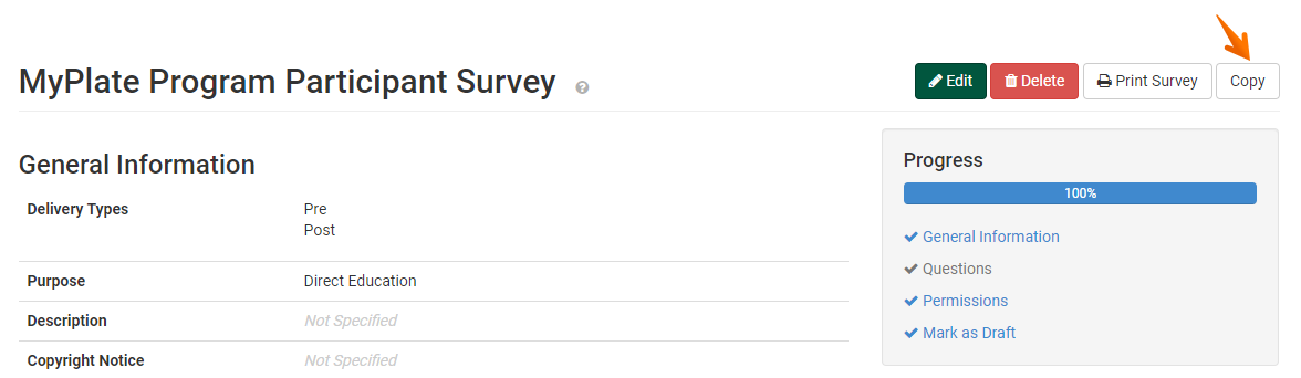 Copy a Survey – PEARS Support Documentation