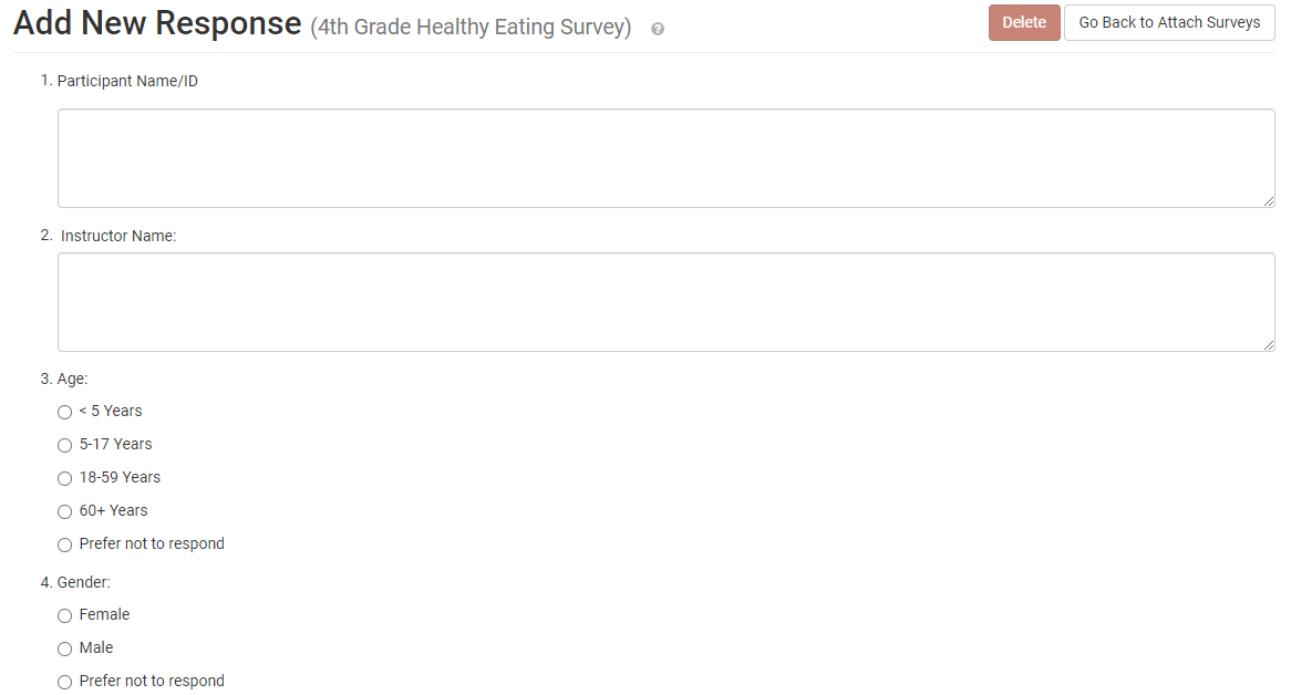 Enter Survey Response Data – PEARS Support Documentation