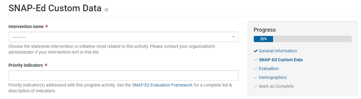 Add SNAP-Ed Custom Data to a Program Activity – PEARS Support Documentation