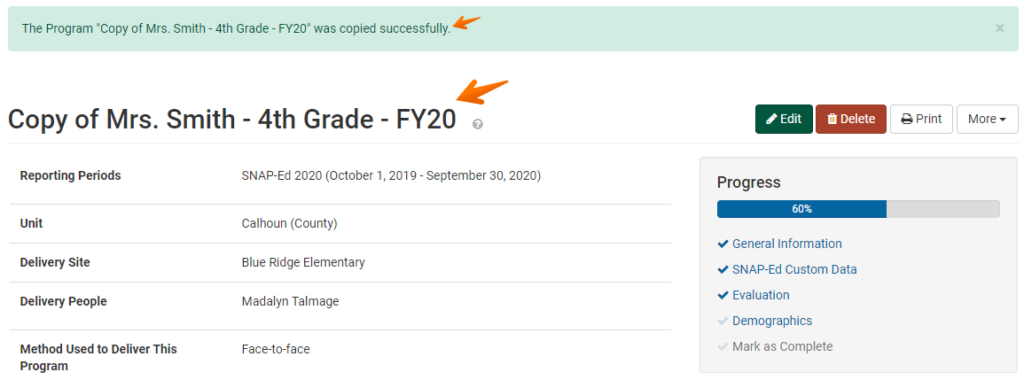 Copy a Program Activity – PEARS Support Documentation