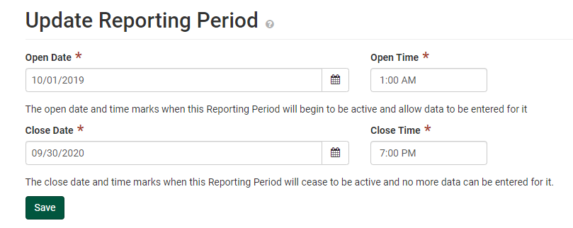 Edit Reporting Periods – PEARS Support Documentation