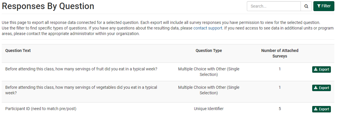 Export Survey Responses by Question – PEARS Support Documentation