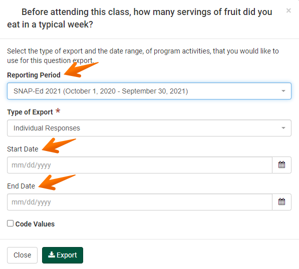 Export Survey Responses by Question – PEARS Support Documentation