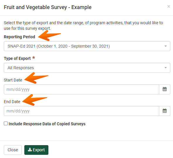 Export Survey Responses by Survey – PEARS Support Documentation