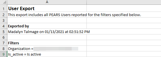 Export User Account Data – PEARS Support Documentation