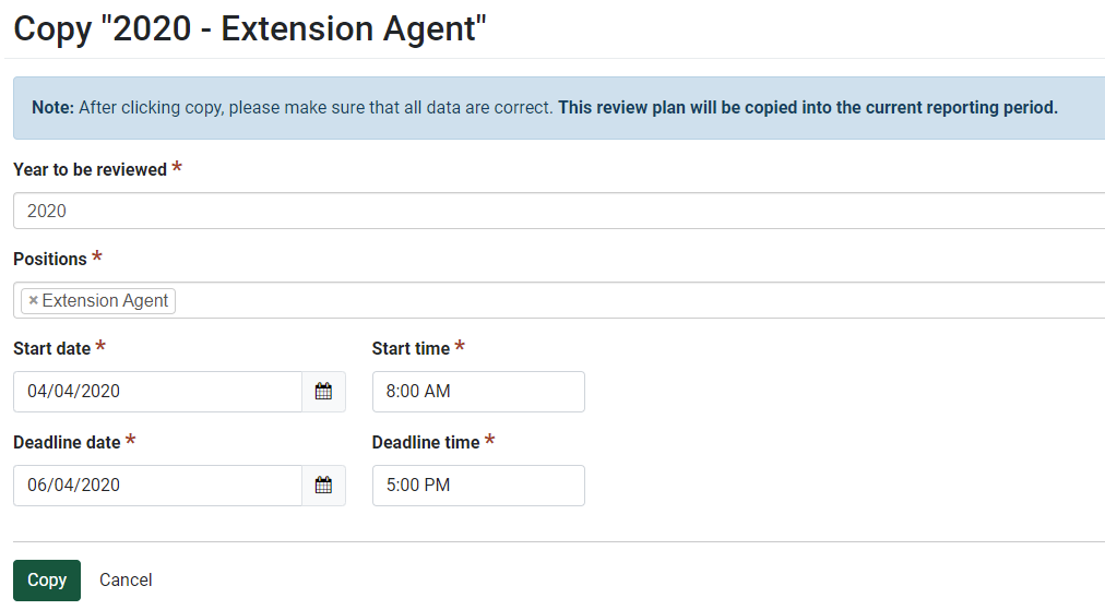 Copy a Performance Review Plan – PEARS Support Documentation