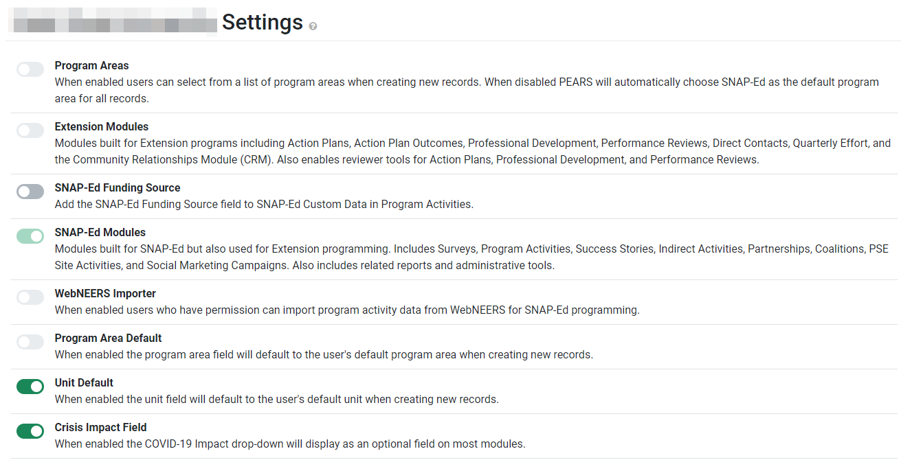 Manage Organization Settings – PEARS Support Documentation
