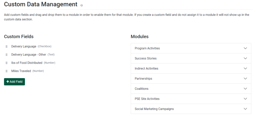 Manage Custom Fields – PEARS Support Documentation