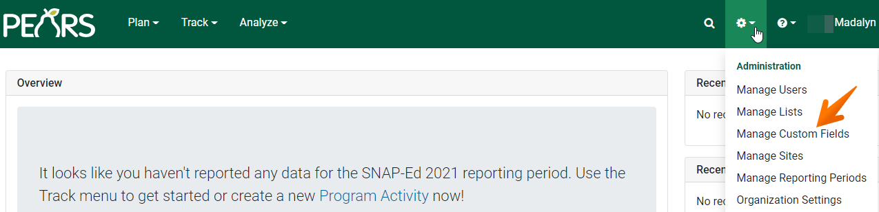 Manage Custom Fields – PEARS Support Documentation