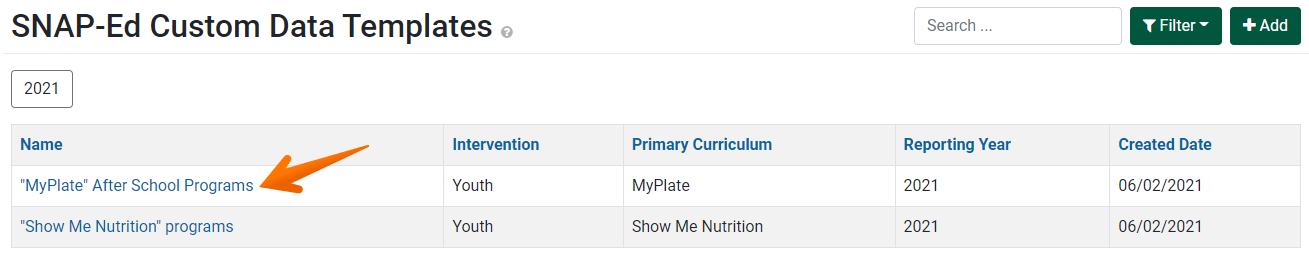 Manage SNAP-Ed Data Templates – PEARS Support Documentation