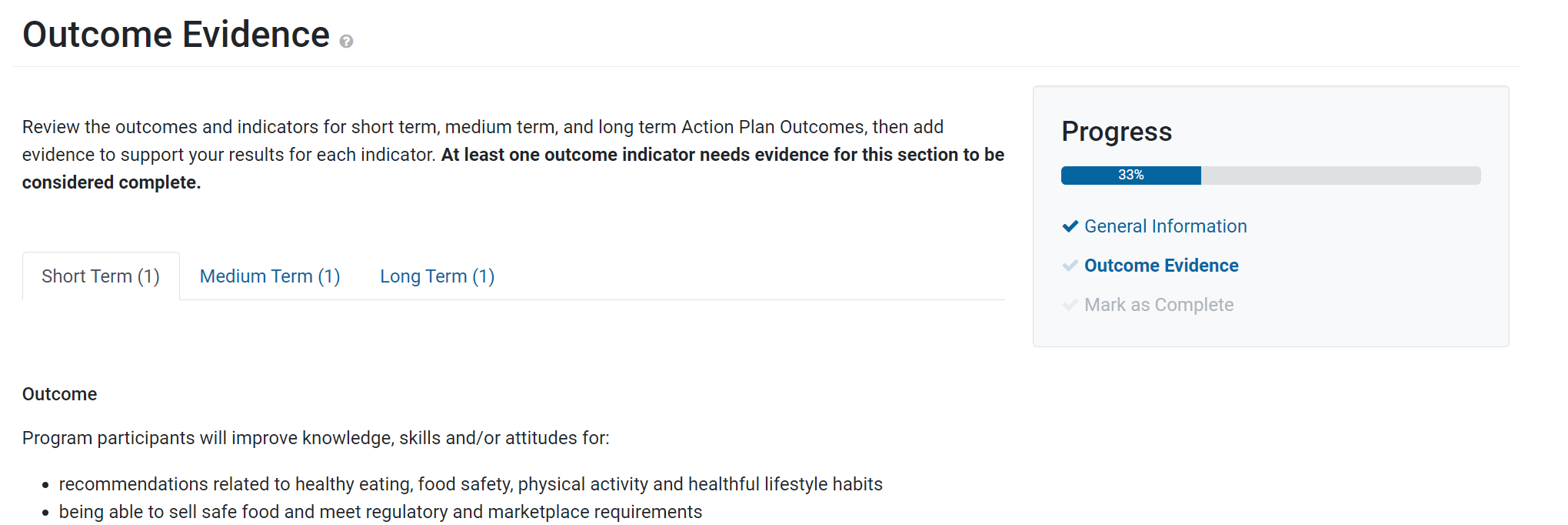 Add Outcome Evidence – PEARS Support Documentation