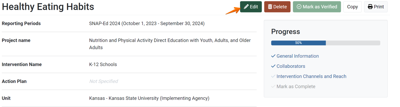 Edit an Indirect Activity – PEARS Support Documentation