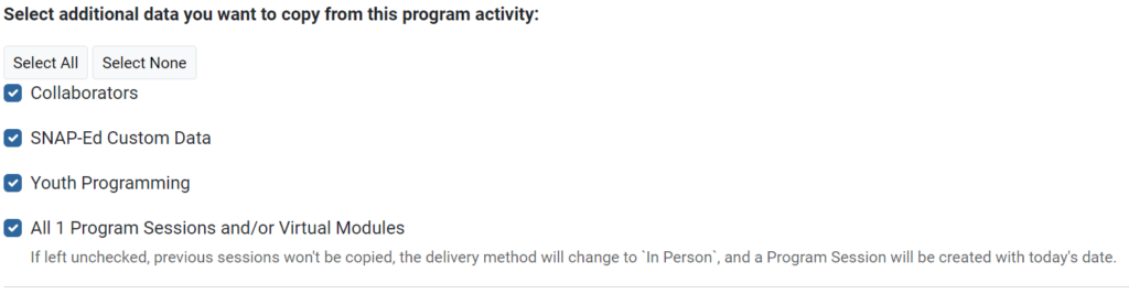 Copy a Program Activity – PEARS Support Documentation