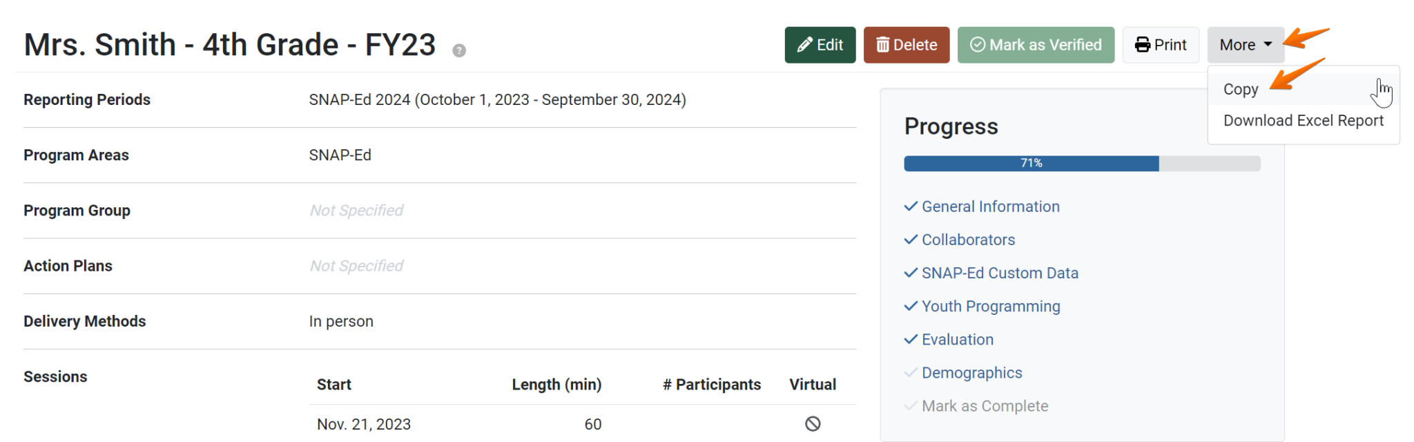 Copy a Program Activity – PEARS Support Documentation