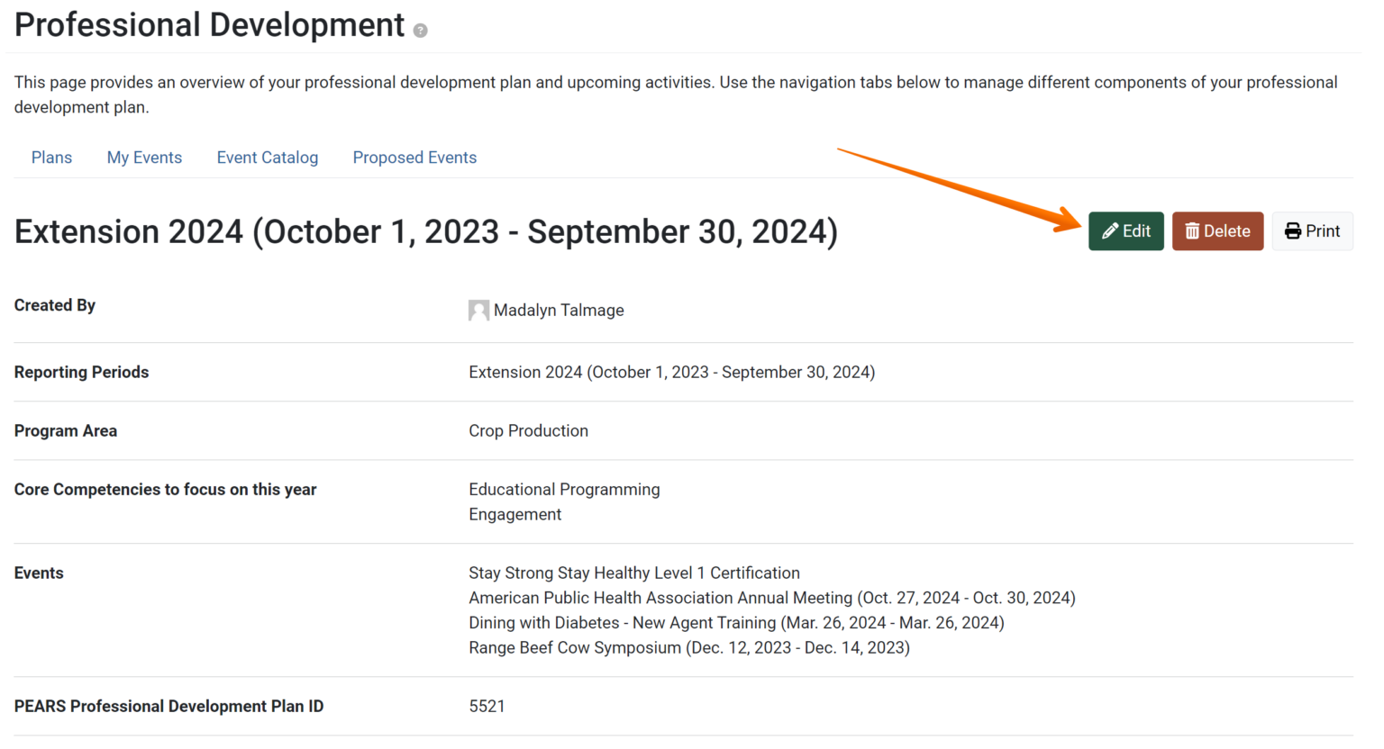Edit a Professional Development Plan – PEARS Support Documentation