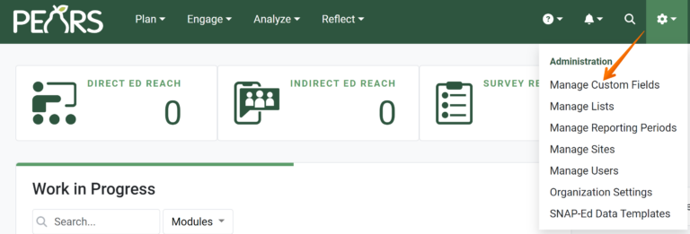 Manage Custom Fields – PEARS Support Documentation